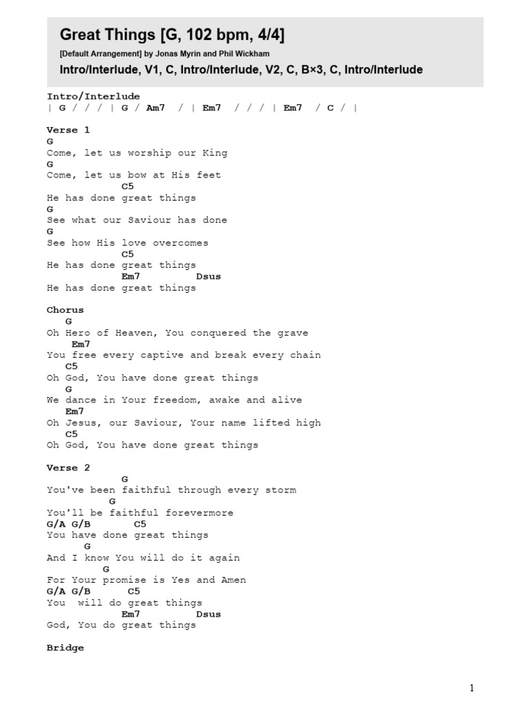 Great Things Chords and Lyrics | PDF