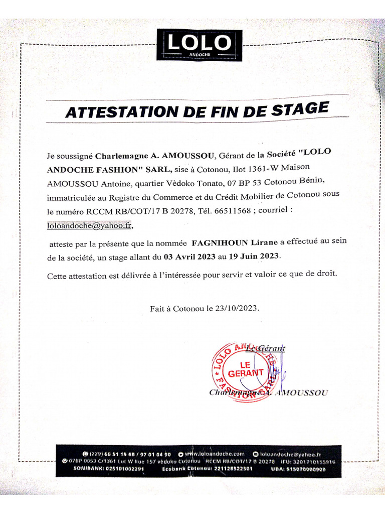 Attestation Stage Académique (1) | PDF