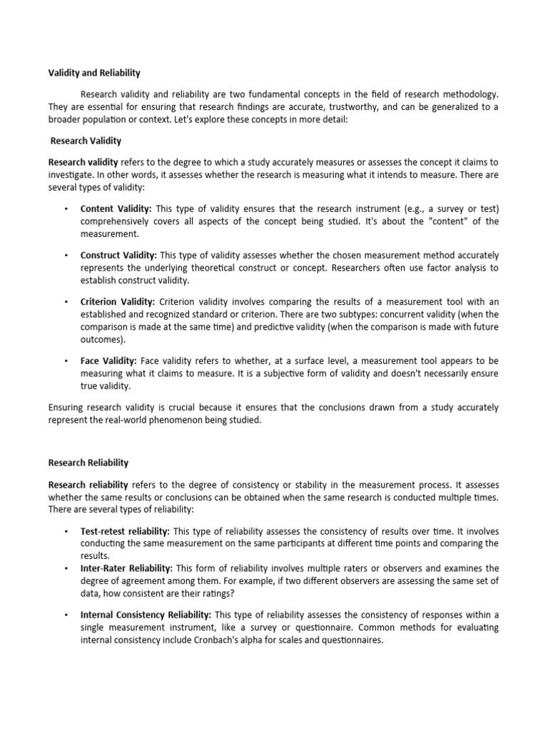 Validity and Reliability | PDF | Validity (Statistics) | Survey Methodology
