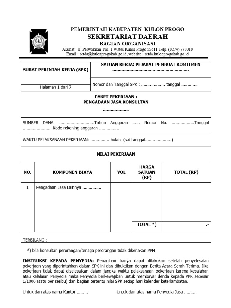 Contoh Surat Perintah Kerja SPK | PDF | Pengelolaan Keuangan & Uang
