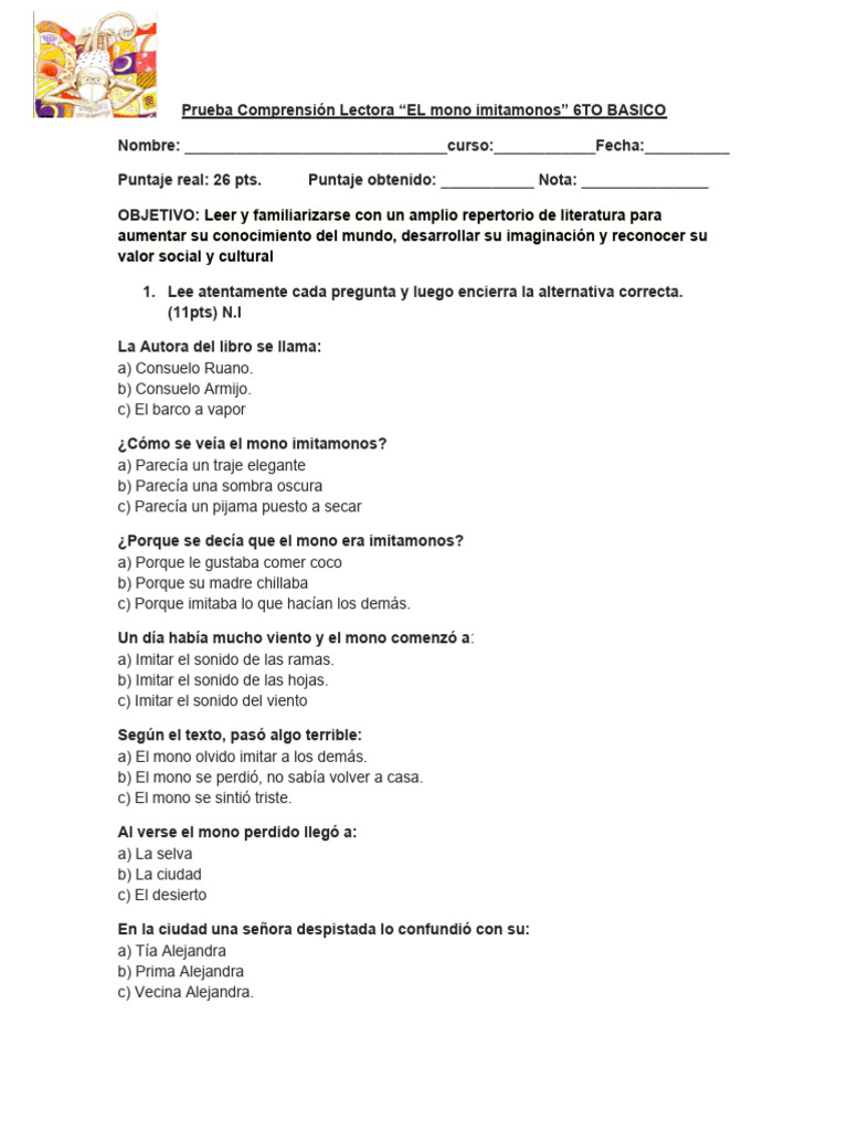 Prueba de El Mono Imitamonos | PDF