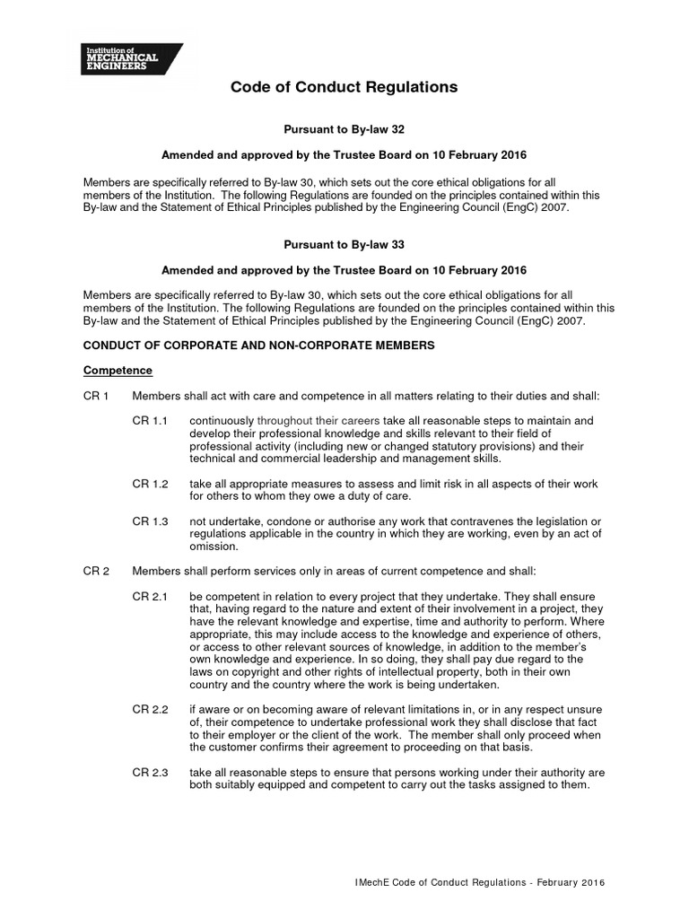 CEng Code of Conduct Regulations | PDF | Employment | Bribery