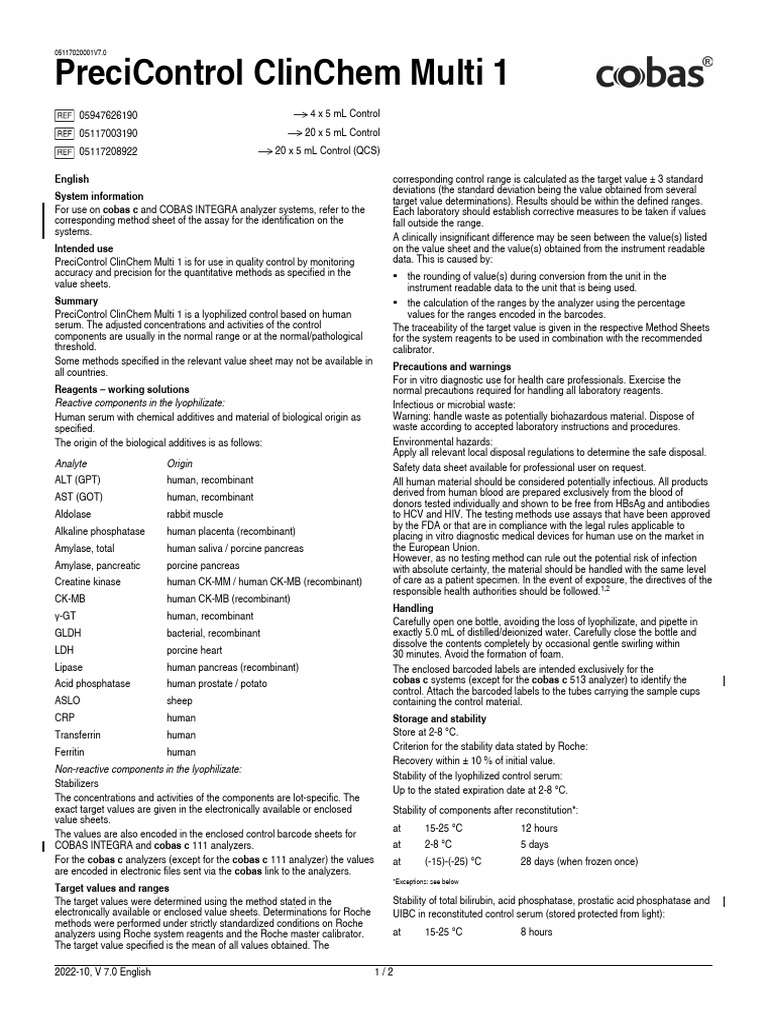 Insert - PreciControl ClinChem Multi 1.05117020001.v7.en | PDF ...