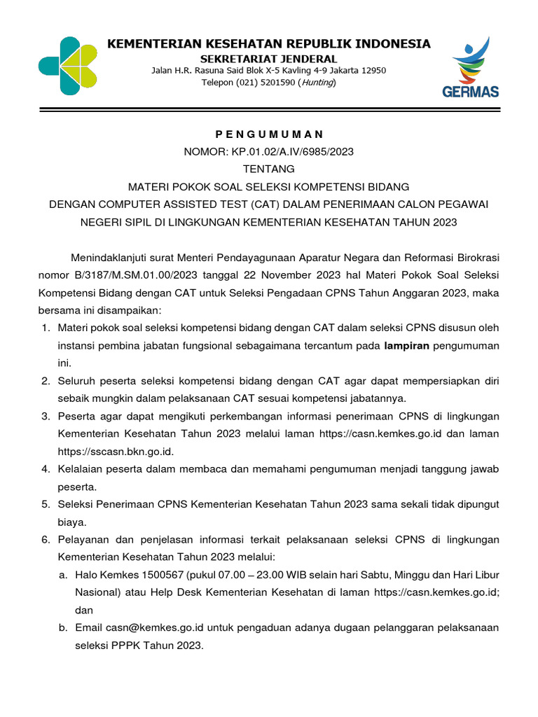 Materi Pokok Seleksi Kompetensi Bidang CPNS | PDF