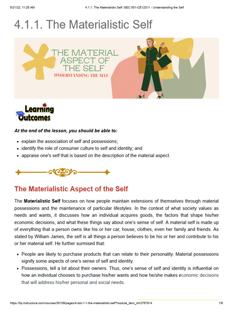 4.1.1. The Materialistic Self - GEC 001-CE12S11 - Understanding The Self | PDF | Self | William ...