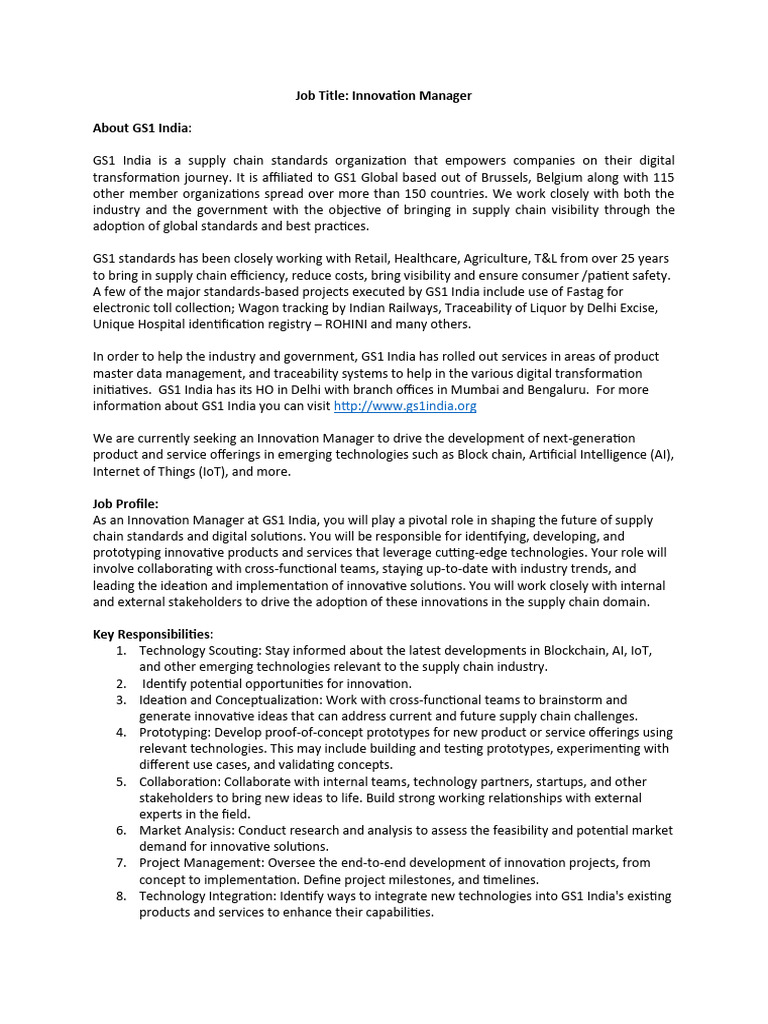 GS1 India - Innovation Manager | PDF | Internet Of Things | Supply Chain