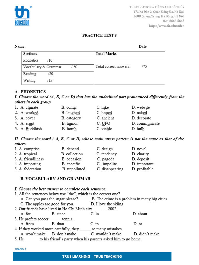 Practice Test 8: English Skills Assessment | PDF | Benjamin Franklin
