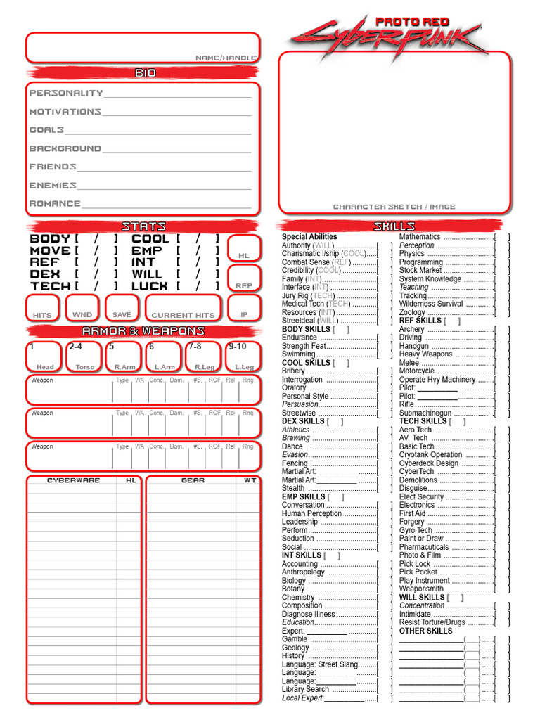 Cyberpunk Red Character Sheet | PDF