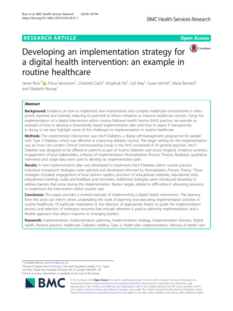 Developing An Implementation Strategy For A Digital Health Intervention ...