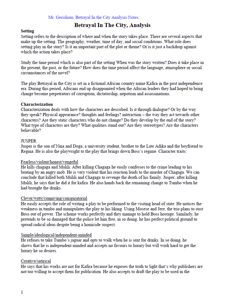 Analysis of Betrayal in the City | PDF | Narration | Corruption