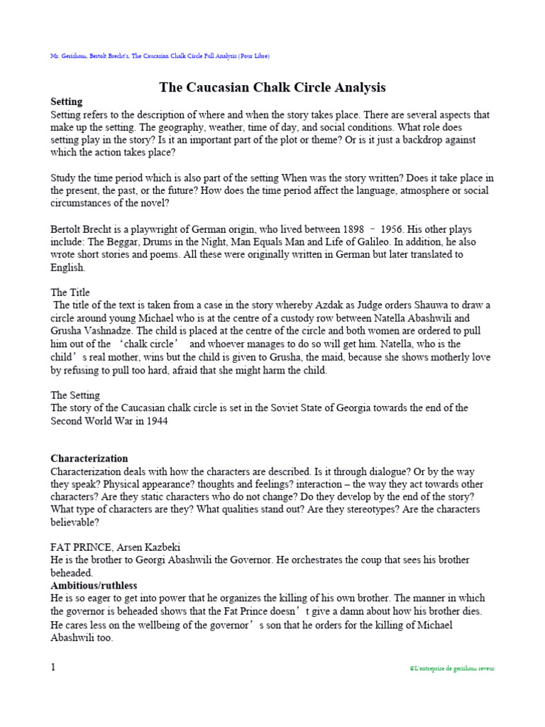 Analysis of Characters in Chalk Circle | PDF | Mystery, Thriller ...