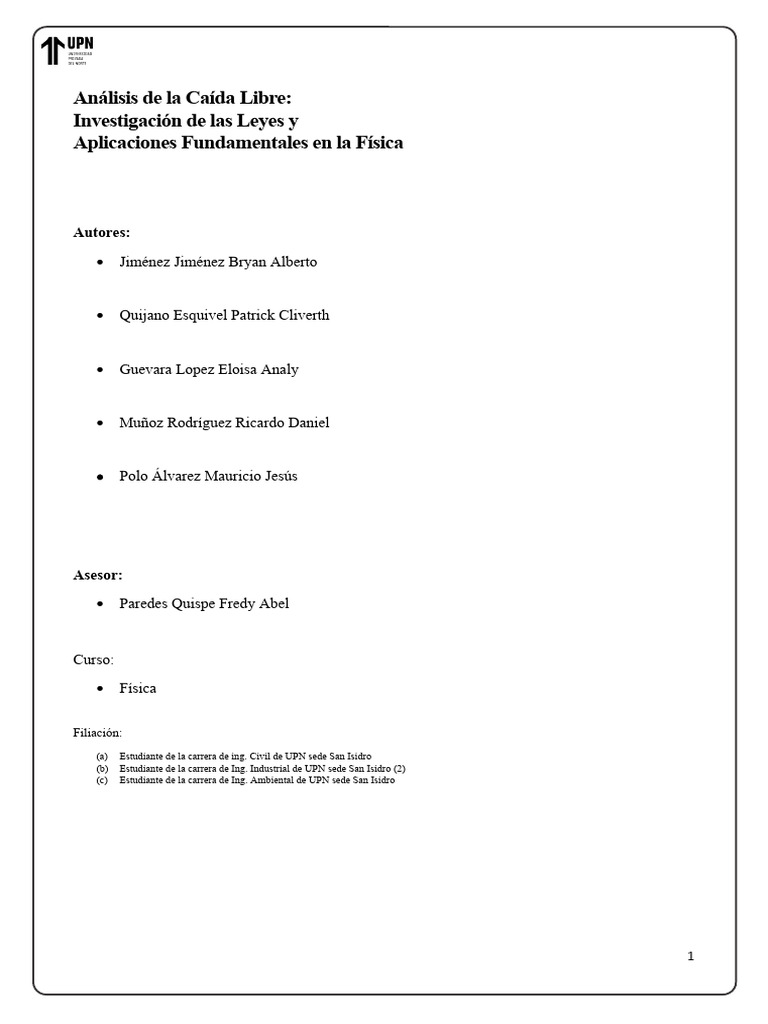 Analisis de La Caida Libre | PDF | Fuerza | Las leyes del movimiento de Newton