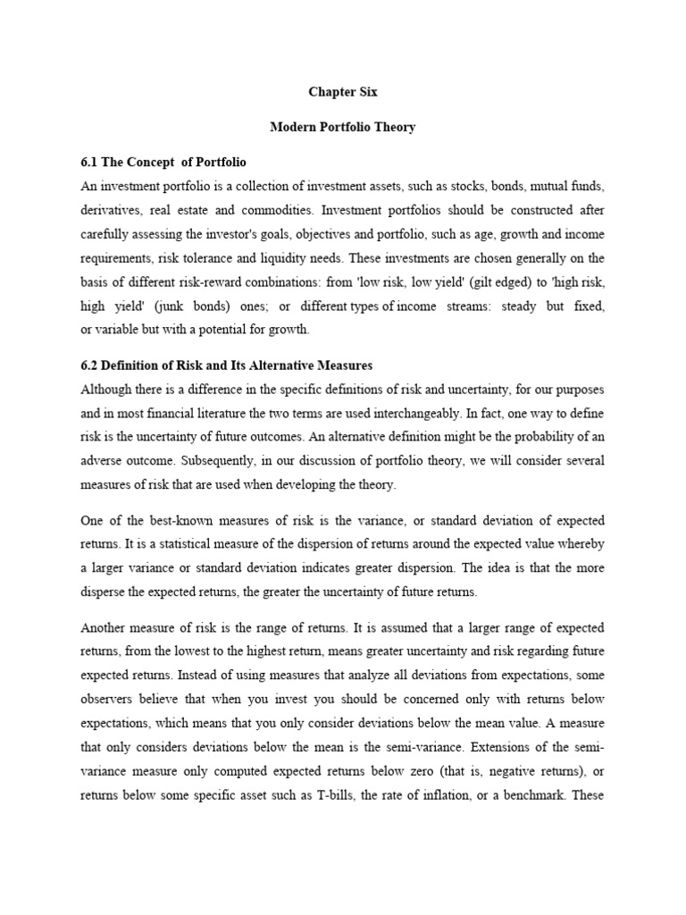 Chapter 6 | Download Free PDF | Financial Risk | Modern Portfolio Theory