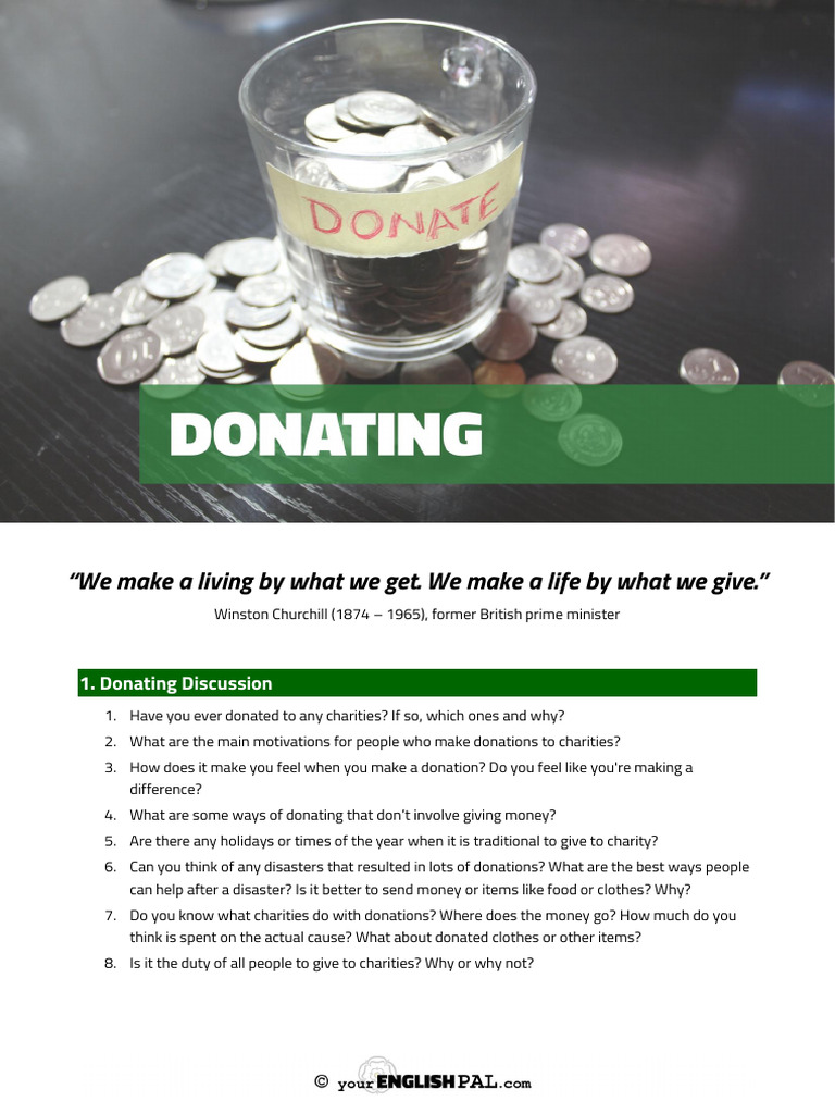 Your English Pal ESL Lesson Plan Donating v1 | PDF | Philanthropy ...