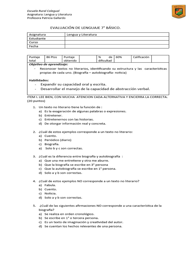 PRUEBA 7.° biografia y noticia | PDF | Biografía | Comunicación humana