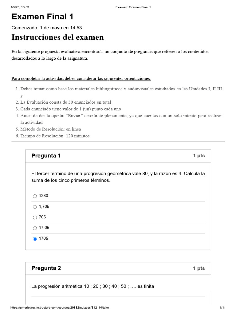 Examen - Examen Final 1 | Descargar gratis PDF | Matemáticas Examen - Examen Final 1 | Descargar gratis PDF | Matemáticas