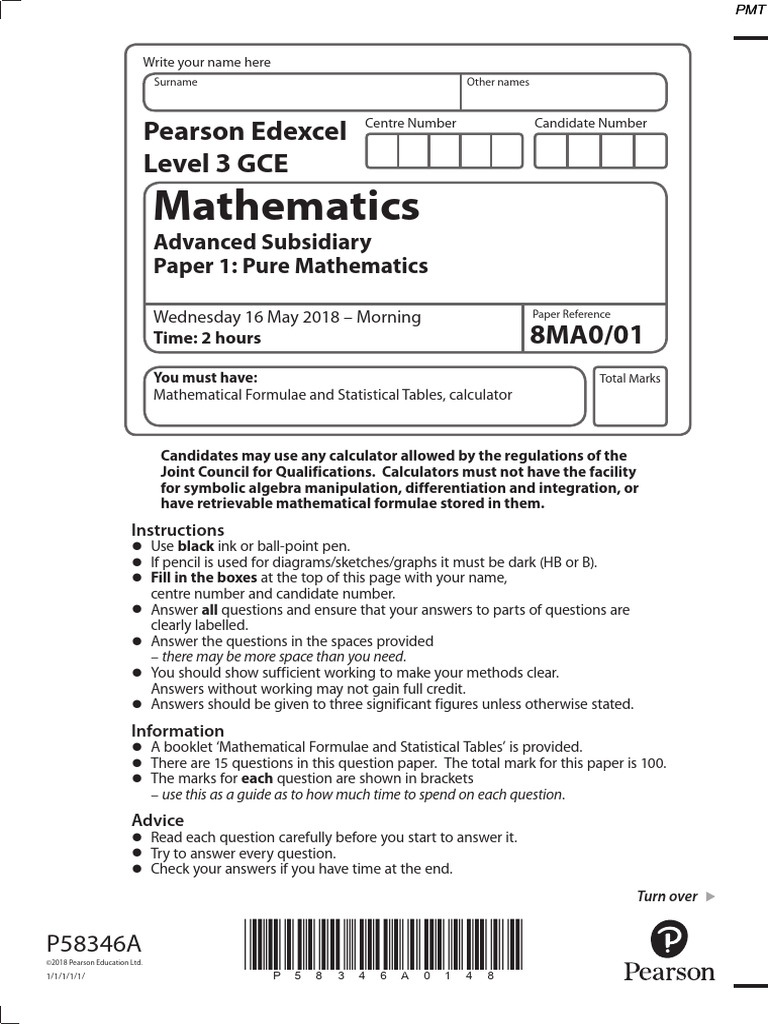 downloadMathsA LevelPapersEdexcelAS Paper 1QPJune20201820QP PDF | PDF ...