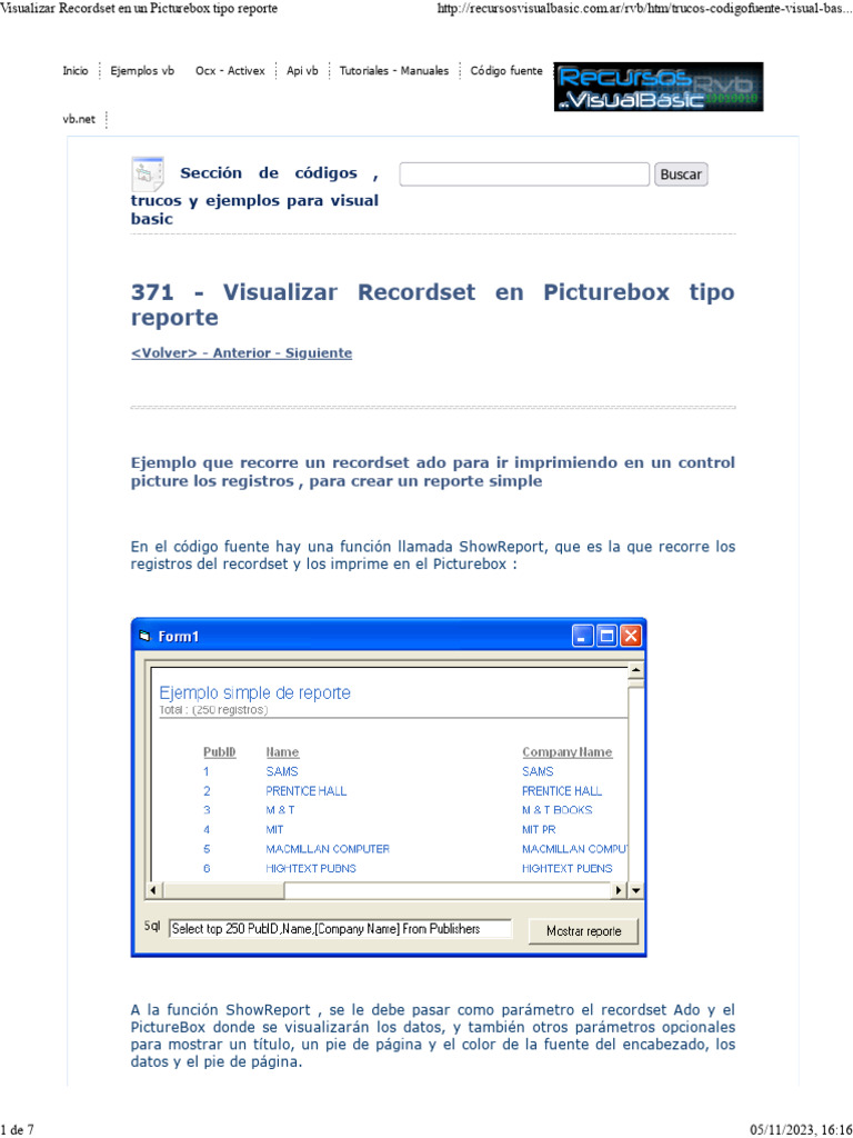 Mostrar Recordset en PictureBox VB | PDF | Active X Data Objects ...