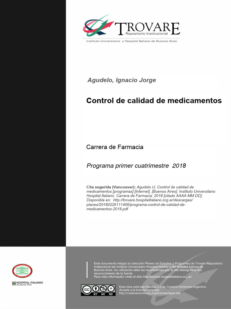 Programa Control de Calidad de Medicamentos 2018 | PDF | Medicamentos ...