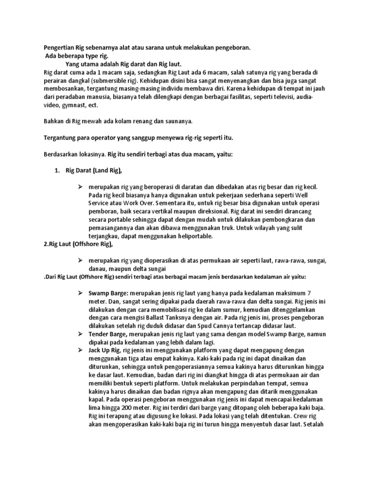 Jenis dan Fungsi Rig Pengeboran | PDF | Griya & Taman