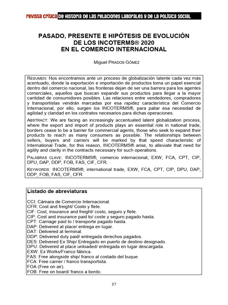Pasado, Presente E Hipótesis de Evolución de Los Incoterms® 2020 en El ...