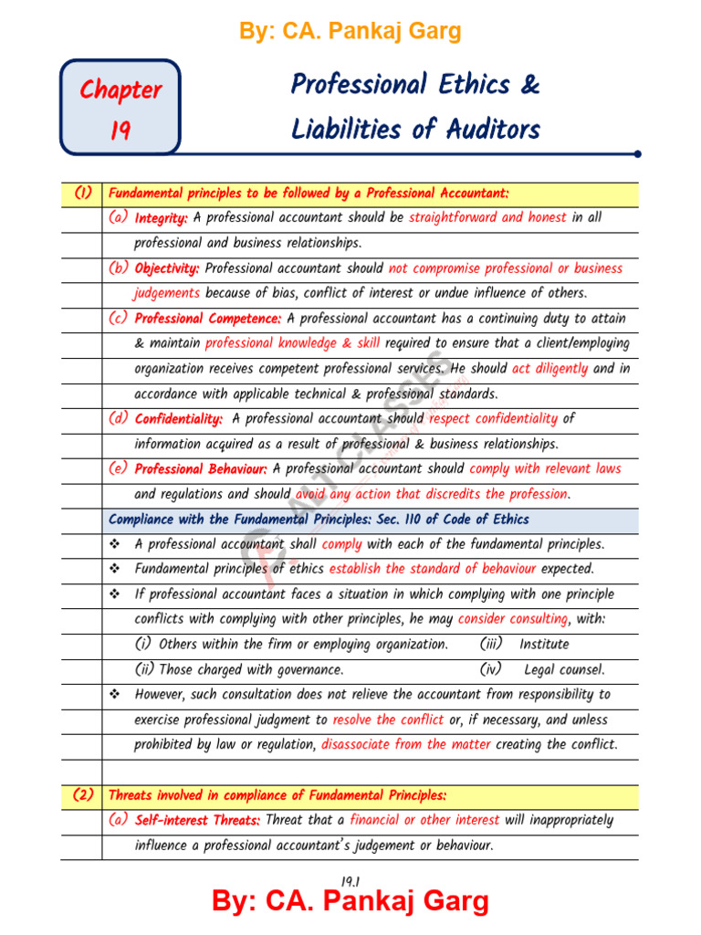 Ch. 19 - Professional Ethics - Class Notes | PDF | Audit | Accountant