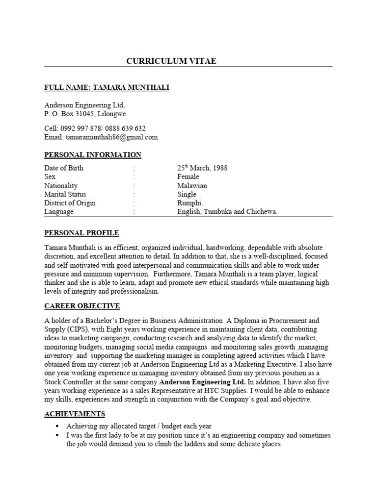 Curriculum Vitae - Tamara | PDF | Procurement | Sales