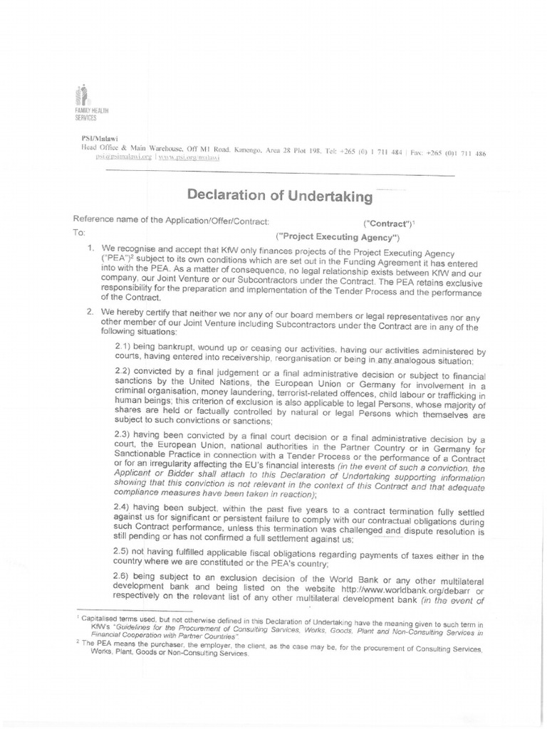 Fhs - Declaration of Undertaking | PDF