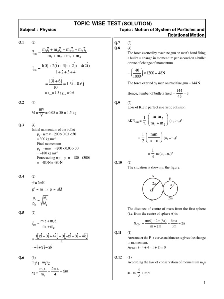 06 - Motion of System of Particles and Rotational Motion - Only Solution | PDF | Rotation Around ...