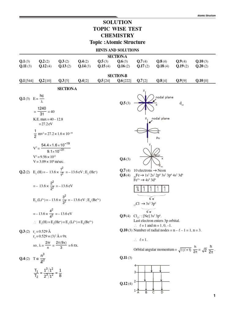 02 - Atomic Structure - Only - Sol | PDF | Electronvolt | Atomic Nucleus
