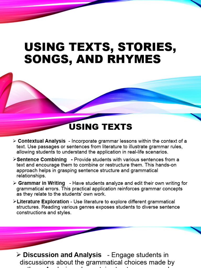 Using-Texts-Stories-Songs-And Rhymes | PDF | Grammar | Poetry