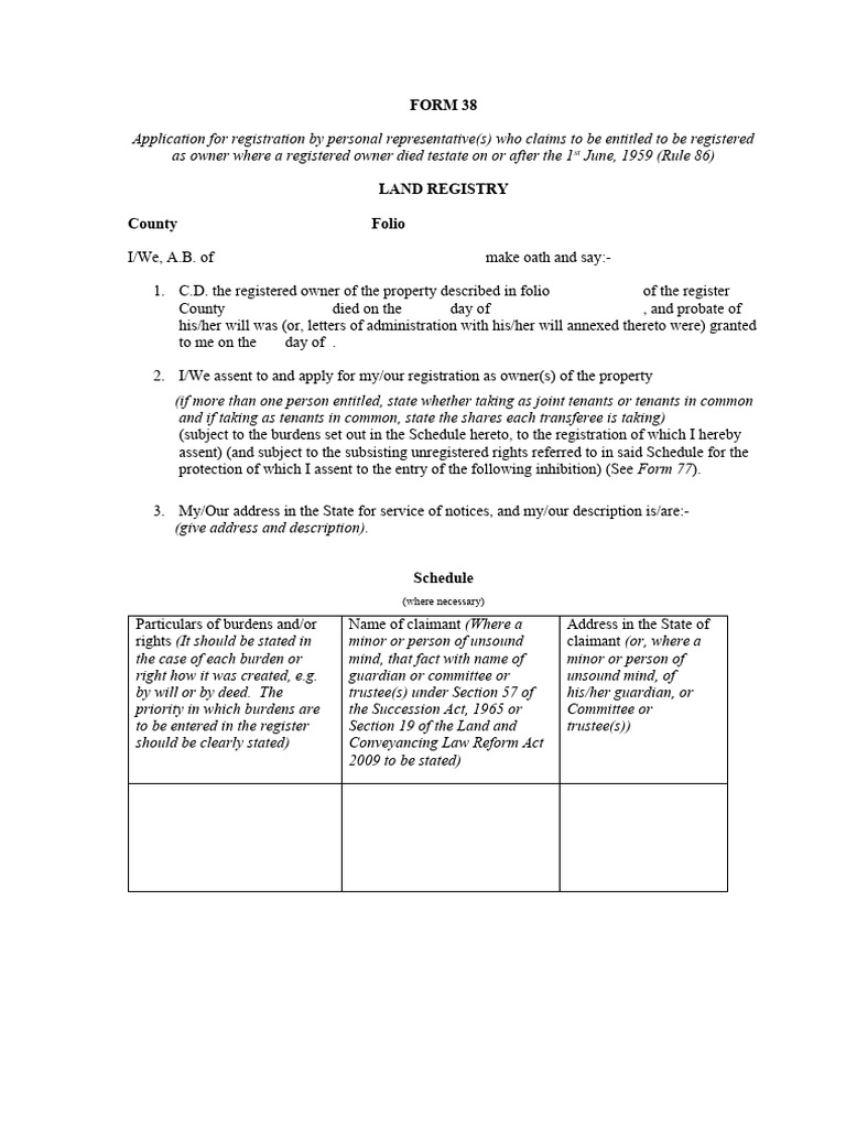 Land Registry Form 38 | PDF | Real Property Law | Civil Law (Legal System)
