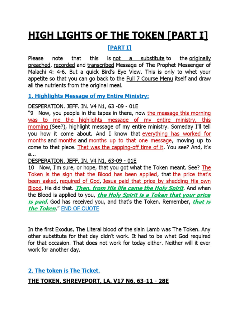 High Lights of The Token | PDF | Elijah | Jesus