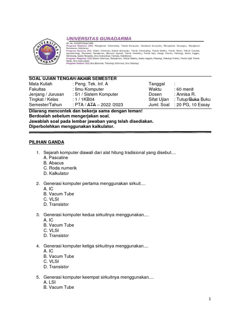 Soal UTS | PDF | Komputer