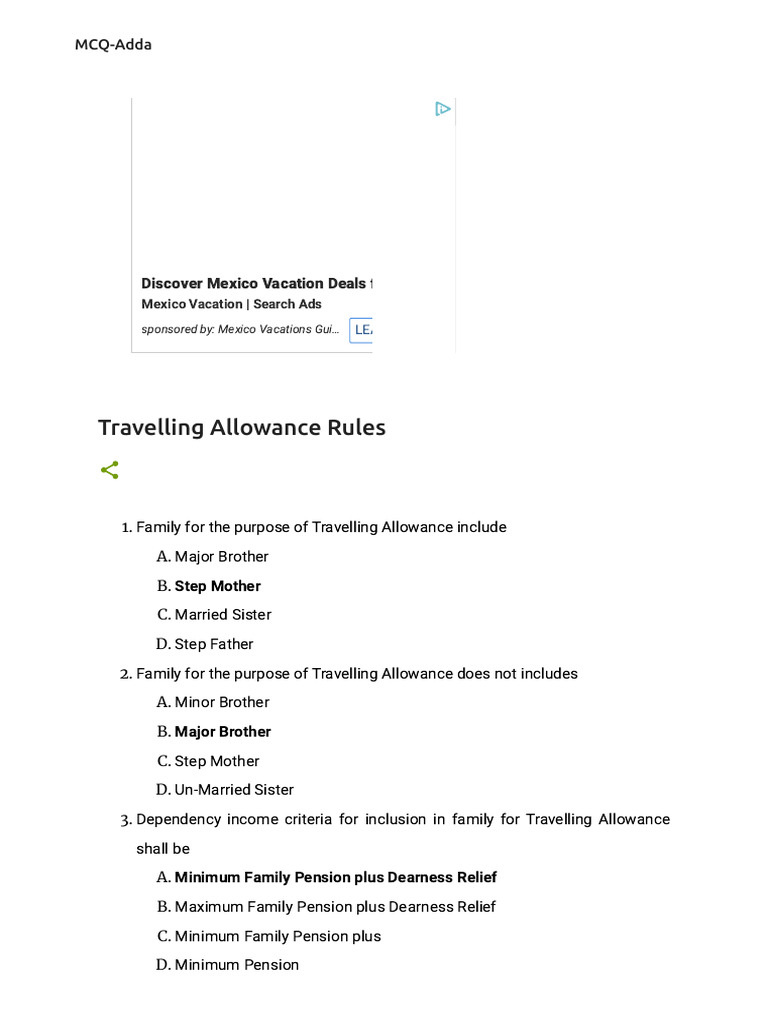 Travelling Allowance Rules | PDF | Government