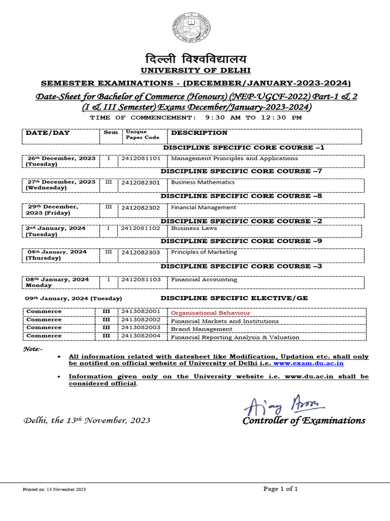 2023-11-13-CBCS-NEP-BCOM H-23-Sem - III-I | PDF | Economies | Business