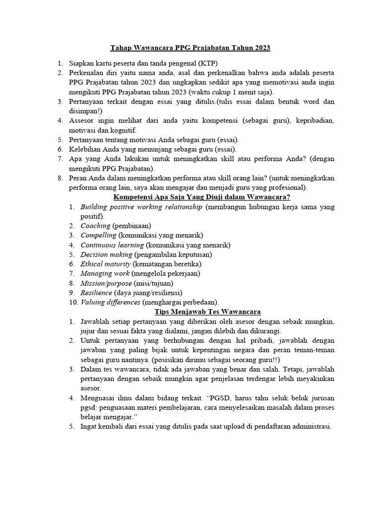 Tips Wawancara PPG Prajabatan | PDF