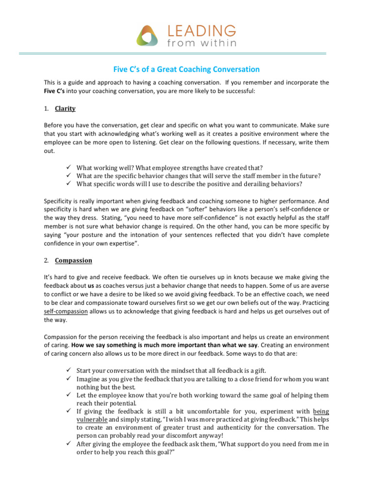 The Five Cs of A Coaching Conversation | PDF | Psychology ...