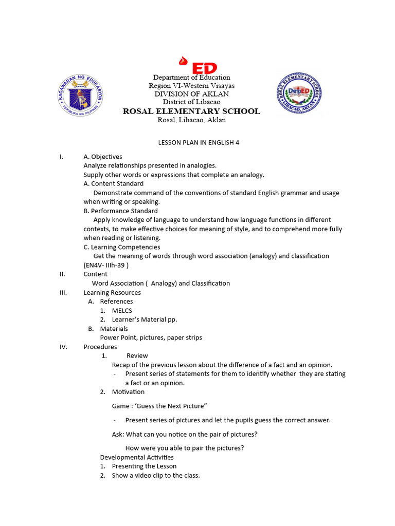 Demo PLAN IN ENGLISH 4 2023 | PDF | Analogy | Learning