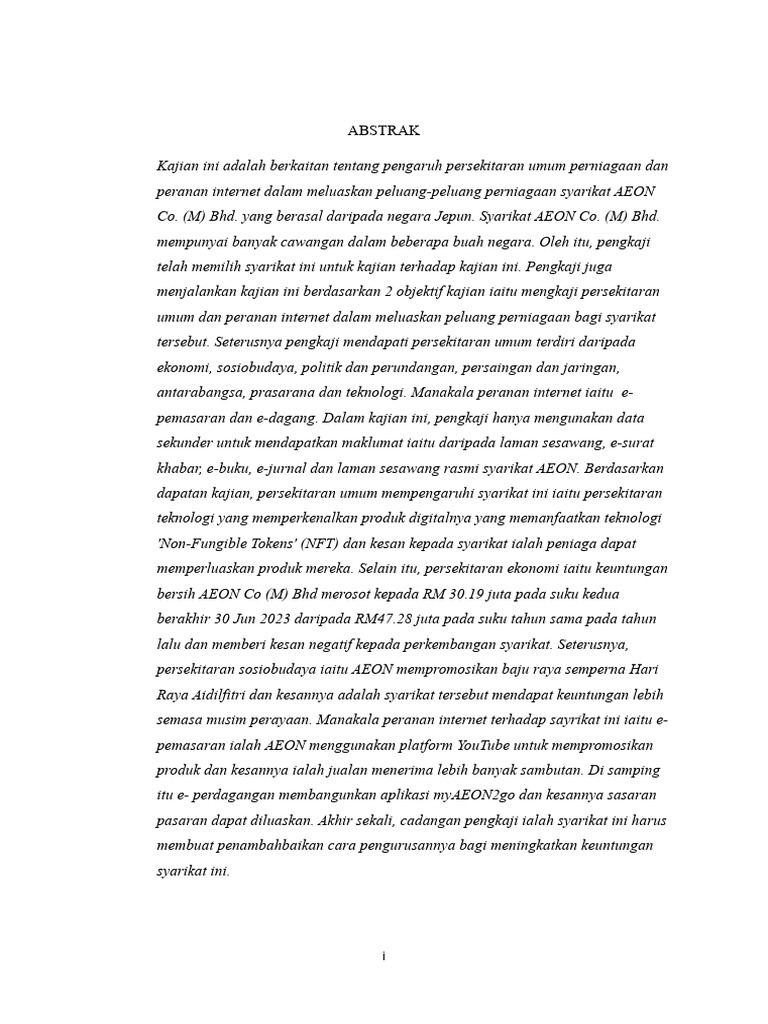 Tajuk Abstrak Penghargaan Senarai Kandungan | PDF