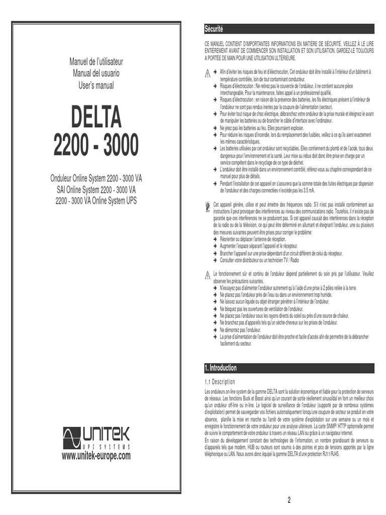 Manuel utilisateur Onduleur Delta 2200-3000 | PDF | Onduleur | Recyclage