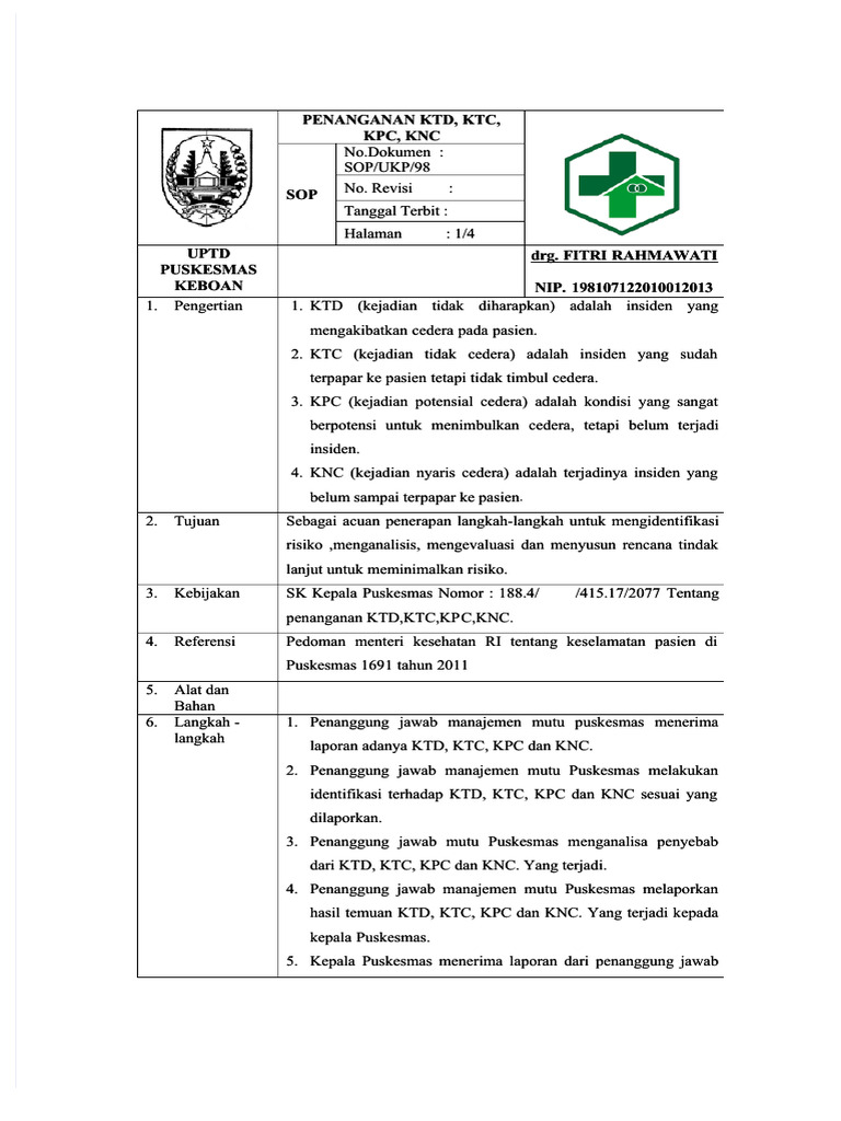 PDF 911 Ep 6 Sop Penanganan KTD KTC KPC KNC - Compress | PDF