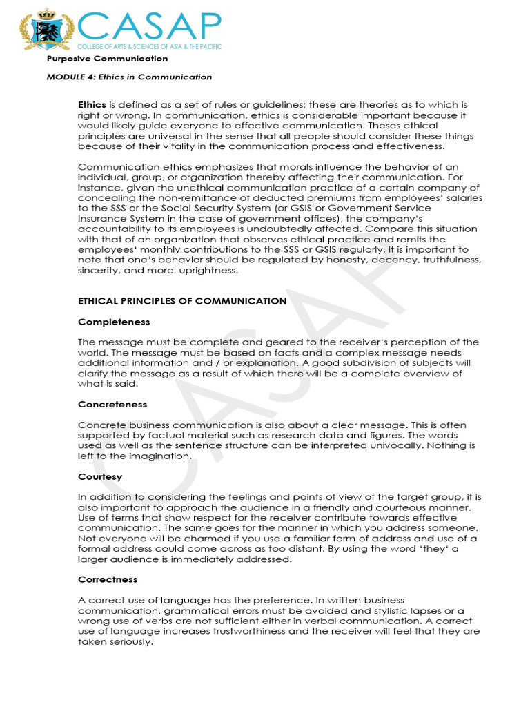 MODULE 4 Ethics in Communication | Download Free PDF | Communication | Cognitive Science