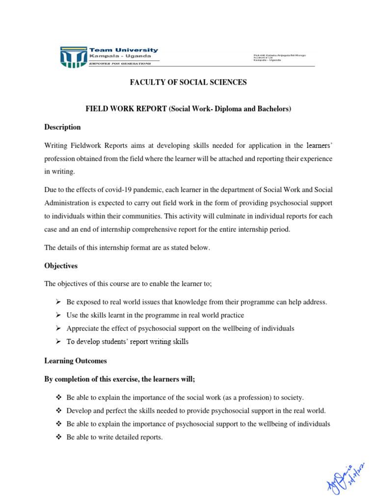 Social Work Fieldwork Report Guide | PDF | Social Work | Learning