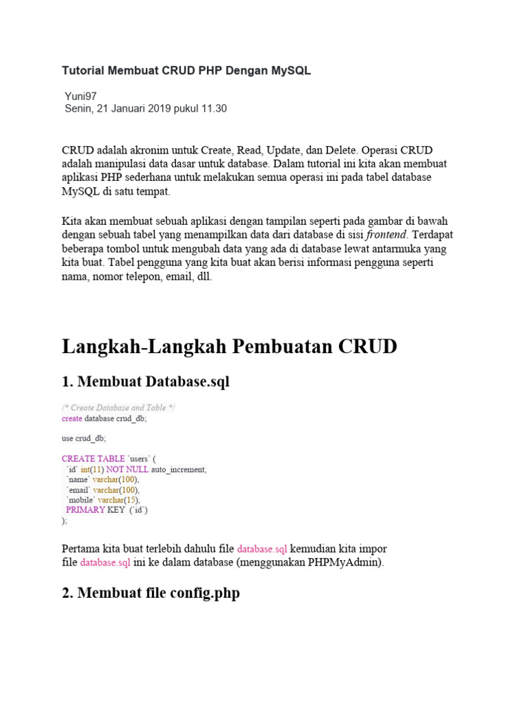 Tutorial Membuat CRUD PHP Dengan MySQL | PDF Tutorial Membuat CRUD PHP Dengan MySQL | PDF