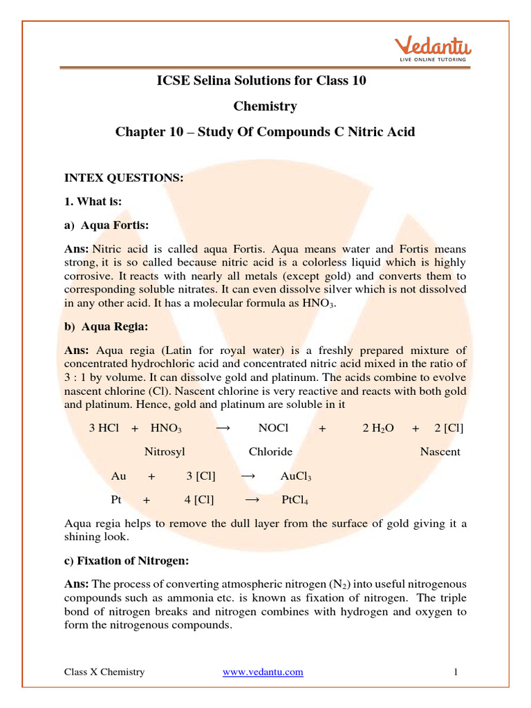 Class 10 - Chemistry - Study of Compounds Nitric Acid Solutions | PDF | Nitric Acid | Nitrogen