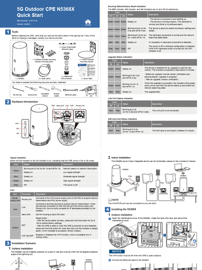 5G Outdoor CPE N5368X Quick Start Guide | PDF | Ip Address | Computer Network