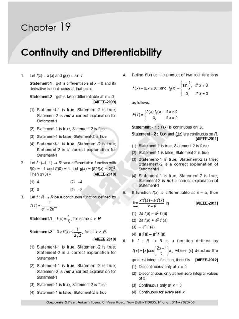 Chapter 19 Continuity & Differentiability PDF | PDF | Function (Mathematics) | Continuous Function