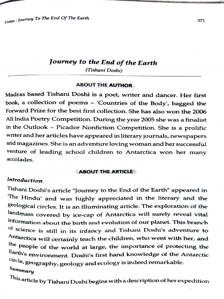 Journey To End of The Earth From Latest BBC by Yash Agarwal | PDF ...