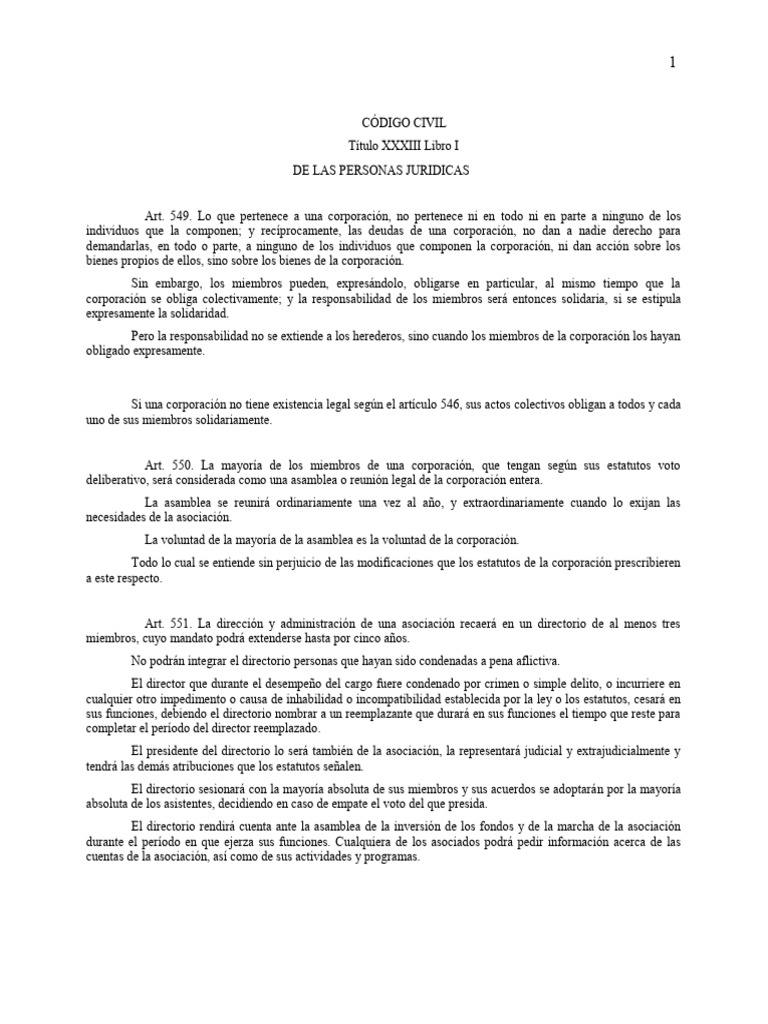 Codigo Civil 549 Al 558 | PDF | Contabilidad | Corporaciones